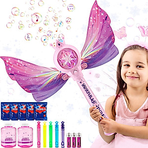 Dolanus Bubble Wands for Kids Girls - Bubble Machine with 7 Bubble Solutions & 3 AA Batteries, LED Light & Music, Outdoor Party Birthday Toddler Girl Toys, Gift for 3 4 5 6 7 8 Year Old