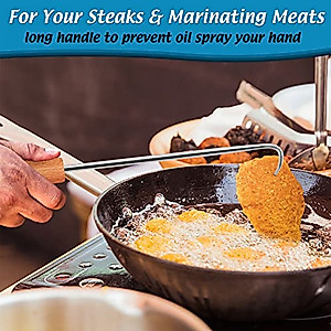 Joyfair Pigtail Food Flipper Set of 2 (17 & 12 Inch), Stainless Steel Meat Hook & Turner for Grilling, Flipping and Turning, Grill Tool with Wooden Handle, To Replace of Tongs, (Right Handed)