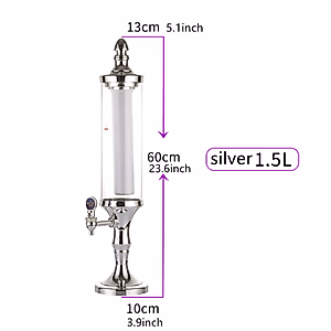 NOMAL Tabletop Wine Beer Tower Beverage Juice Dispenser with LED Colorful Shinning Lights for Bar Party Restaurant KTV Barbecue Restaurant (Silver,1.5L)