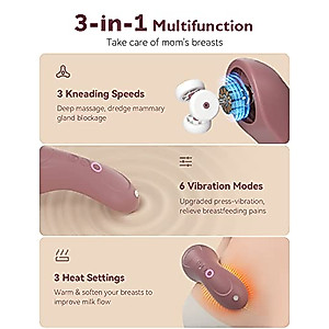 Momcozy Kneading Lactation Massager with Heat, 3-in-1 Real-Like Massage for Relieve Clogged Ducts, Breast Massager Warming for Breastfeeding, Improve Milk Flow, Dusty Rose
