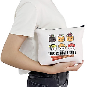 POFULL Sushi Lover Gift This Is How I Roll Cosmetic Bag Sushi Party Gift Japanese Cuisine Sushi Lover Gift (Sushi bag)