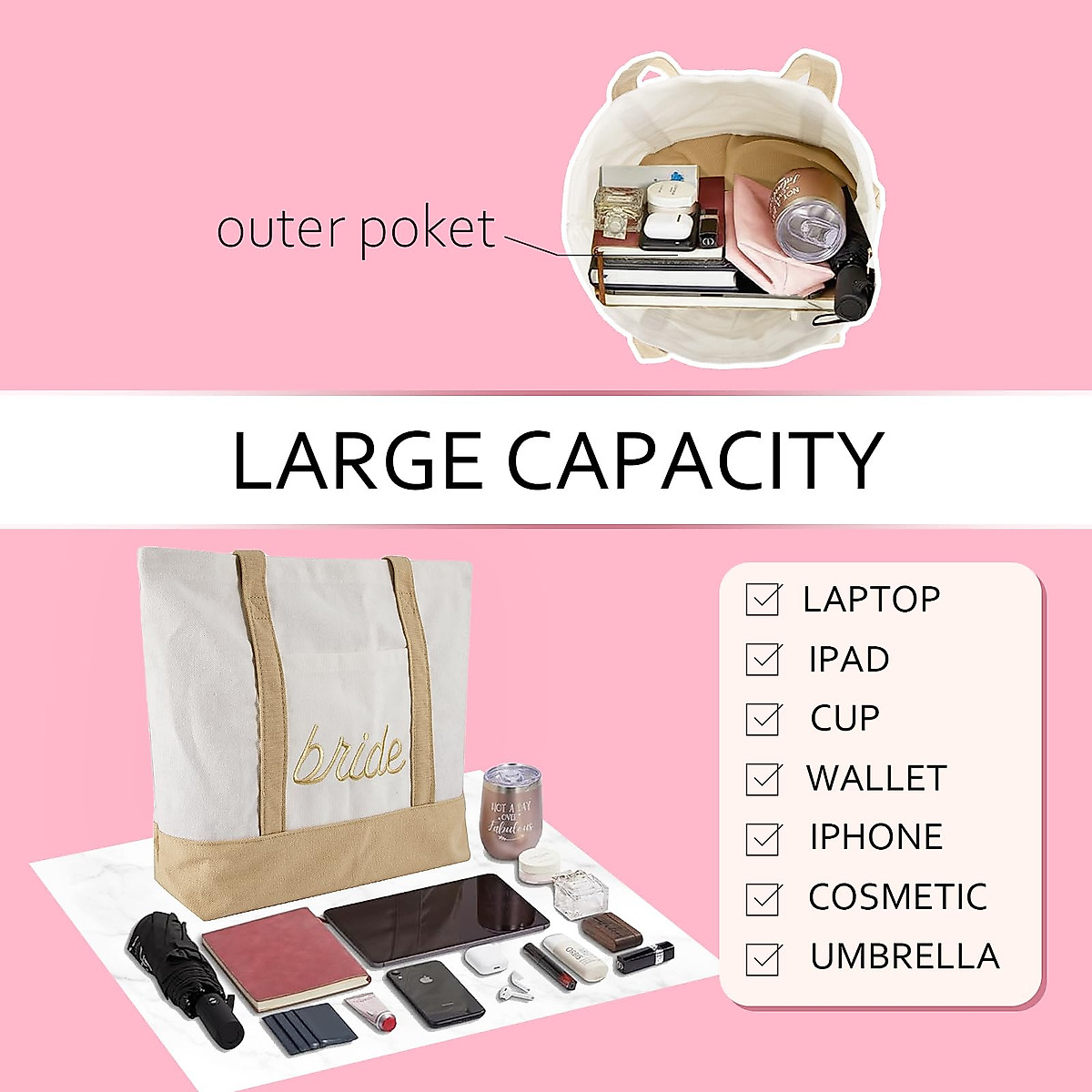 Bride Tote Bag Bride Gifts Bride Bag Bride to Be Gifts Bride to Be Bag Bachelorette Party Decorations Bridesmaid Gift Bride To Be Accessory Wedding Engagement Bridal Shower Gift,Engagement Party Favor