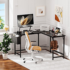 COMHOMA L Shaped Gaming Desk with LED Lights, 51" Gaming Corner Desk with Monitor Stand, Sturdy Home Computer Office Desk with Storage Bag, PC Gaming Table, Gaming Table for Writing Workstation, Black