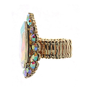 NYFASHION101 Women's Teardrop Stone Studs Fashion Stretch Ring, Aurora Borealis/Gold-Tone
