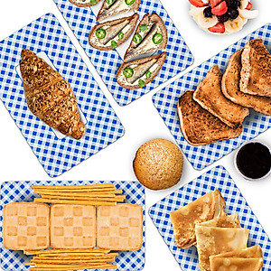 DYLIVeS Blue and White Buffalo Plaid Plates, 9.1 x 5.7 Inch Blue Checkered Disposable Paper Food Trays for Dessert Appetizers Snack Hotdog Rectangular Platters for Picnic, Graduation Party, 50 Pcs