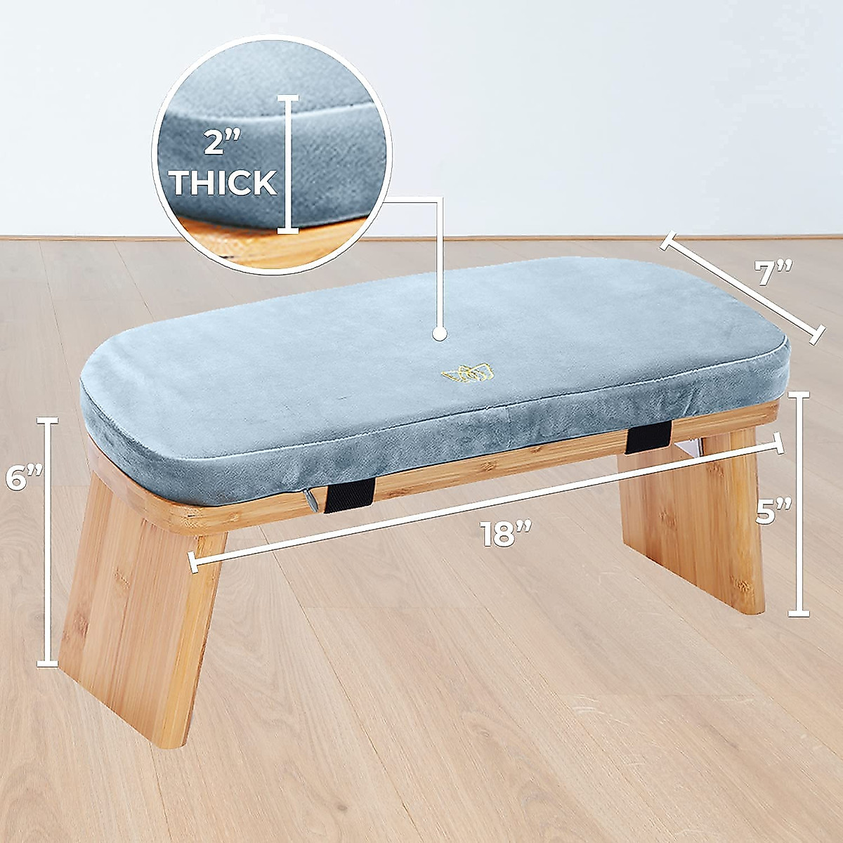 Florensi Zabuton Meditation Mat & Meditation Bench Bundle - Premium Velvet Floor Pillow with Bamboo Foldable Meditation Stool, Floor Cushion and Prayer Kneeler, Best Support for Sitting & Kneeling