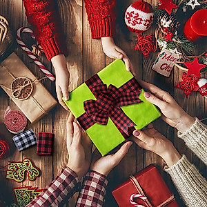 6 Rolls/30Yards Gift Ribbon Wired Plaid Buffalo Burlap Holiday Craft, DIY, Tree Decoration, Gift Wrap - 2.5 inch x 5 Yard Each Roll