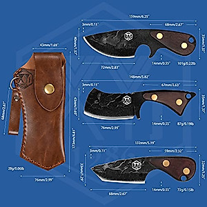 XYJ Authentic Since1986,Camping Pocket Knife With Leather Sheath,Stainless Steel Outdoor Chef Knives,Full Tang Camp Utility Knife,Black Small Portable Cutter (Style 4)