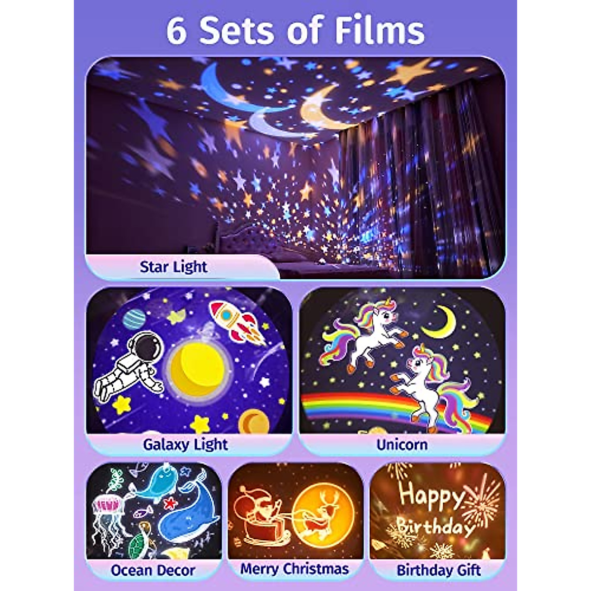 One Fire Night Light for Kids Room Decor, 72 Light Modes Sound Machine Baby Night Light Projector, Remote Timer Kids Night Lights for Bedroom, Rechargeable White Noise Kawaii Unicorns Gifts for Girls