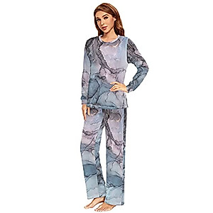 Poeticcity Mixing Acrylic Paints Modern Fluid Alcohol Ink Art Marble Stone Men's Women's Pajama Set, 2PCs Sleepwear Top & Bottom PJ Set, Loose Lounge Long Tops Pants Nightwear for Men Women XXS