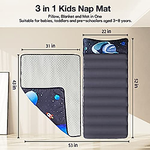 DUDUGWA Toddler Nap Mat,Toddler Sleeping Bag with Pillow and Blanket, 52"x22"x1.5"Extra Large Super Soft Microfiber, Rolled and Portable,Nap Mats for Preschool,Daycare,Home,Travel,Camping,Universal