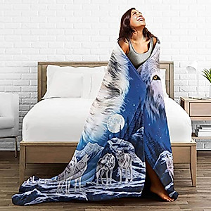 Fuzawet White Wolf Blanket Soft Warm Fleece Wolves Throw Cozy Fluffy Plush Animal ​Blanket Wolf Gifts Stuff for Kids Adults Bed 40''X50''