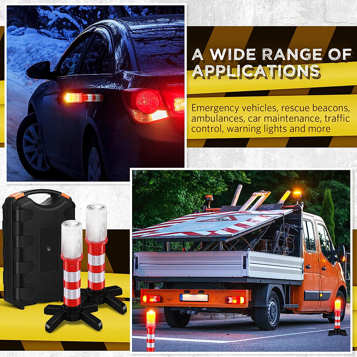 6 Pcs LED Road Flares Emergency Warning Light Bright Red Highway Beacon Safety Strobe Light Roadside Flares Lights with Magnetic Bases and Detachable Stands for Car Truck Vehicles (Batteries Excluded)