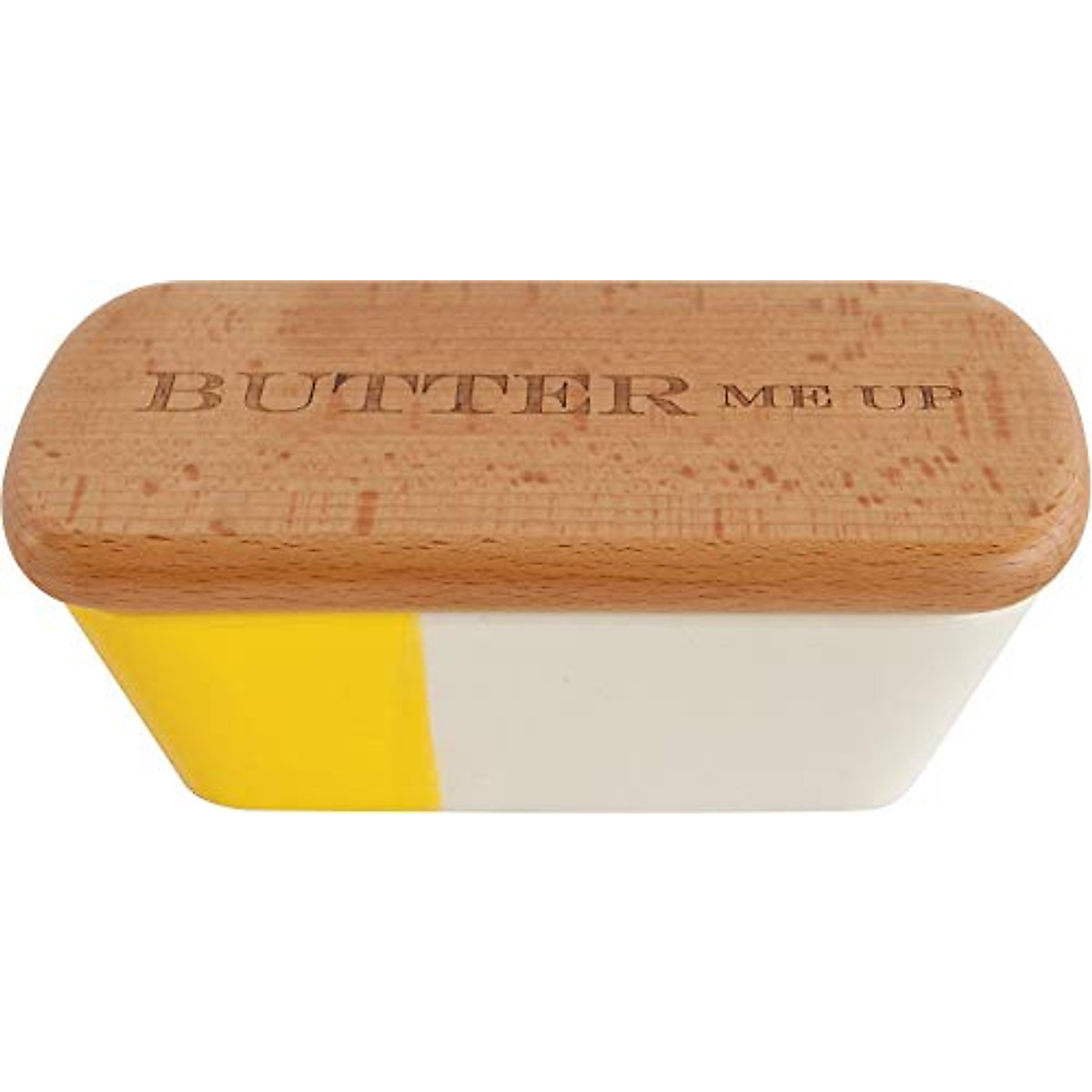 Talisman Designs Laser Etched Vivid Beechwood & Stoneware Butter Dish with Lid Butter Me Up Solid Wooden Lid Butter Holder Fun & Functional Kitchen Supplies