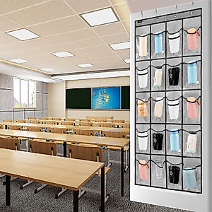 ANZORG Over Door Hanging Water Bottle Holder Cup Organizer for Kitchen Pantry Glass Bottle Storage Rack with 20 Pockets (CLEAR PVC POCKETS)