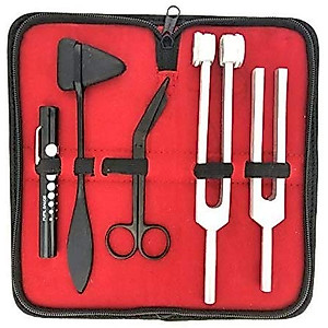 SURGICAL ONLINE Tactical Black - Set of Multi Purpose Diagnostic kit for Neurological, EMT and Eye EXAM, Reflex Percussion Taylor Hammer + Penlight + Tuning Fork C 128 C 512 + Bandage Scissors 5.5"
