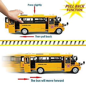 CORPER TOYS School Bus Toy Die Cast Vehicles Yellow Large Alloy Pull Back 9'' Play Bus with Sounds and Lights for Kids