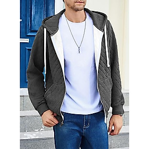 JMIERR Mens Hoodie Sweatshirt Casual Long Sleeve Full Zip Jacket with Pockets Quilted Hoodies for Men,US 43(L),A Grey