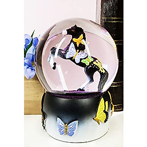 Ebros Gift Trail of Painted Ponies Western Metamorphosis Butterflies Black Beauty Horse Glitter Water Globe 5.25" Tall Farmhouse Ranch Cabin Country Snow Globes Collectible Figurine