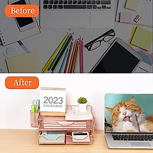 Youbetia Desktop Organizer, 3 Drawer Jewelry Organizer with Pen Holders, Rose Gold, for Office Supplies and Skincare