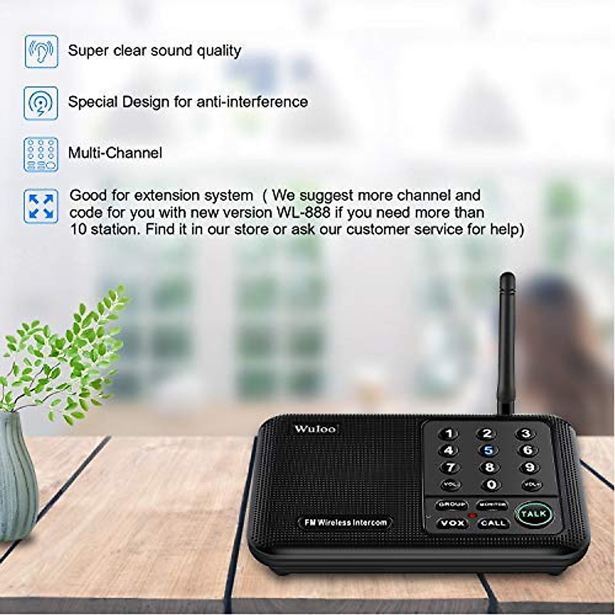 Wuloo Intercoms Wireless for Home 5280 Feet Range 10 Channel 3 Code, Wireless Intercom System for Home House Business Office, Room to Room Intercom, Home Communication System (3 Packs, Black)