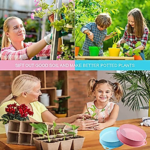 LNQ LUNIQI 2Pcs Round Garden Soil Sieve with Handle,Plastic Mesh Soil Sifter Set for Sieve Work of Small Gravel, Soil, Sand (Pink,Blue