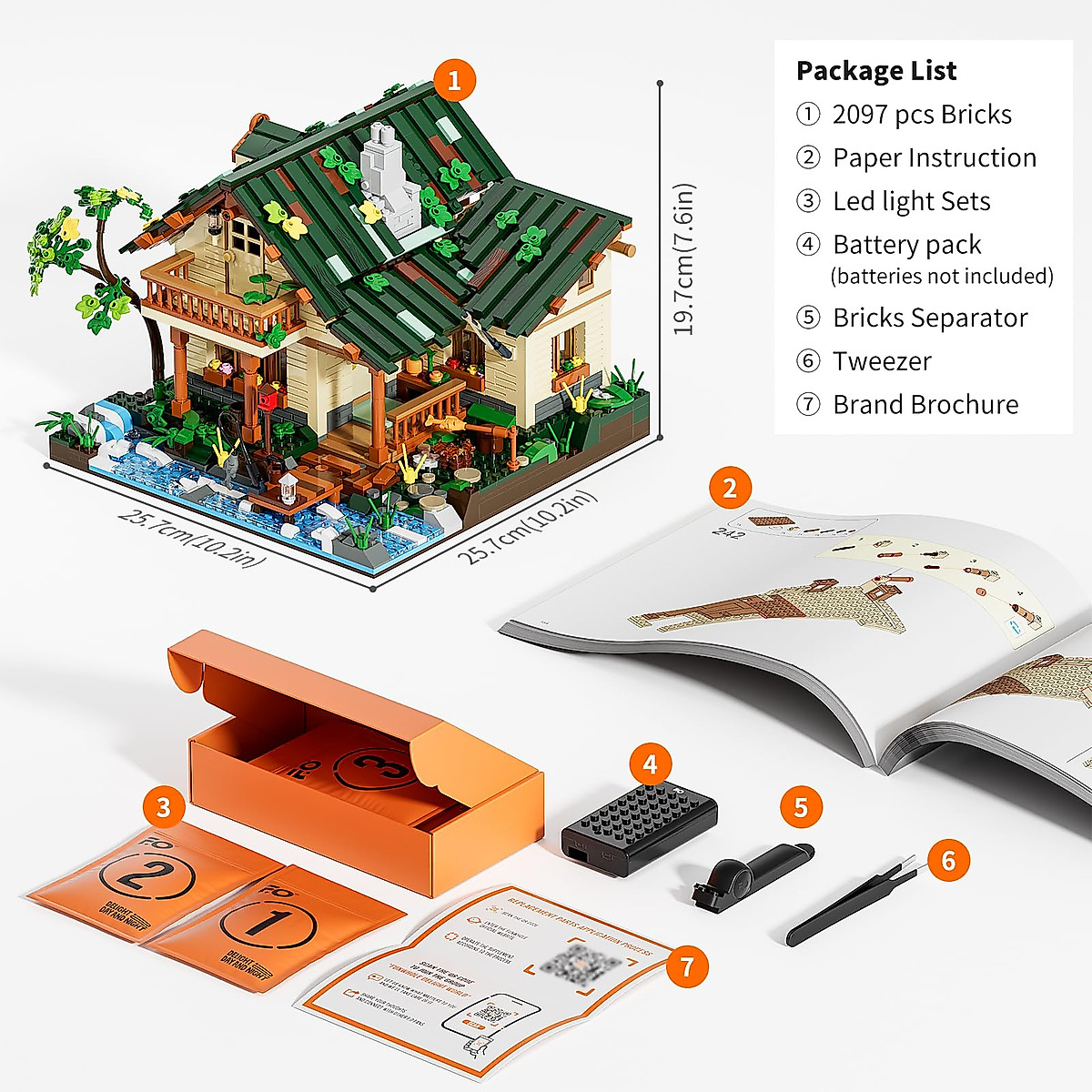 FUNWHOLE Lakeside-Lodge Building Set with LED Lights - Construction Building Model Set 1969 PCS for Teen and Adults with Lighting Kit