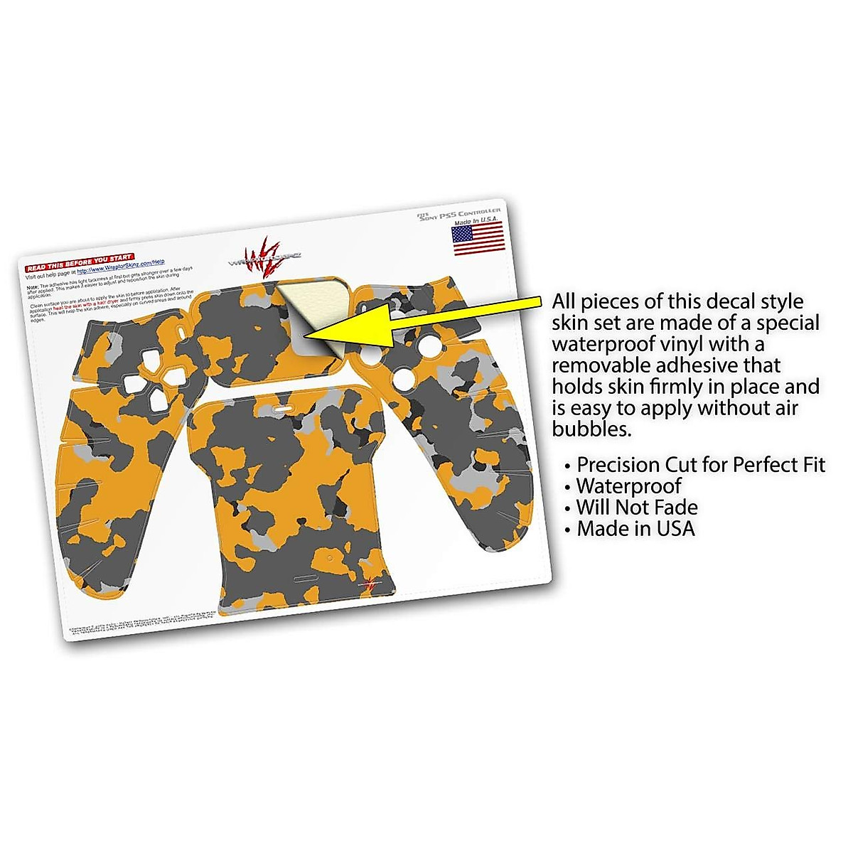 WraptorSkinz Skin Wrap compatible with Sony PS5 DualSense Controller WraptorCamo Old School Camouflage Camo Orange (CONTROLLER NOT INCLUDED)