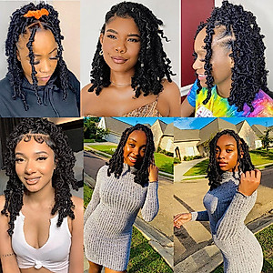 16 Inch Pre-Separated Springy Afro Twist Hair 8 Packs Spring Twist Hair For Distressed Soft Locs Natural Black Marley Twist Crochet Braiding Hair Synthetic Hair Extensions (8 Strands/Pack,1B#)