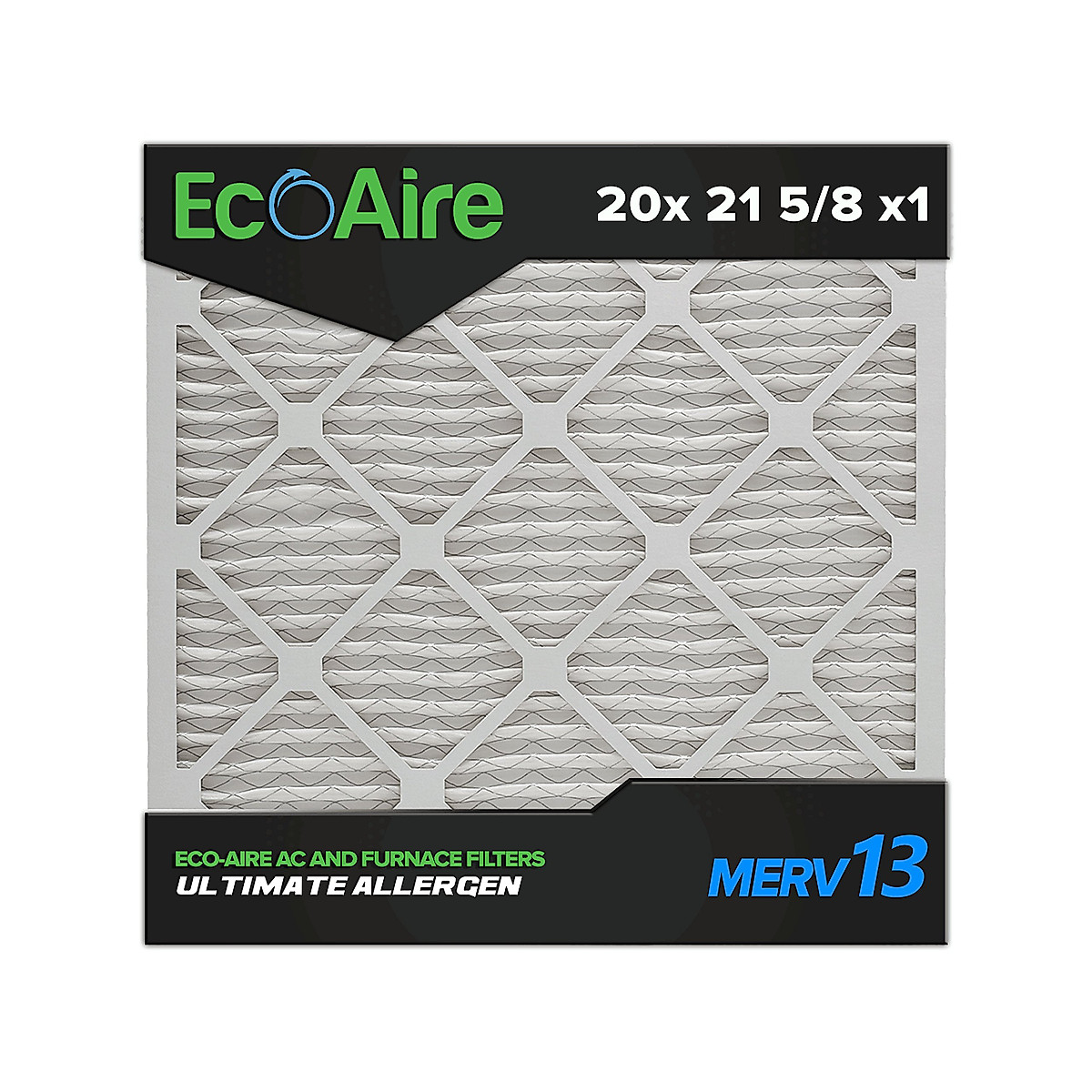 Eco-Aire 20x21 5/8x1 MERV 13, Pleated Air Filter, 20 x 21 5/8 x 1, Box of 6, Made in The USA