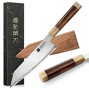 XINZUO 8 Inches Japanese Kiritsuke Chef Knife, Super ZDP-189 Steel Knife, Professional Cooking Knife for Chefs&Home, 67HRC, Ergonomic Octagonal Handle with Desert Ironwood