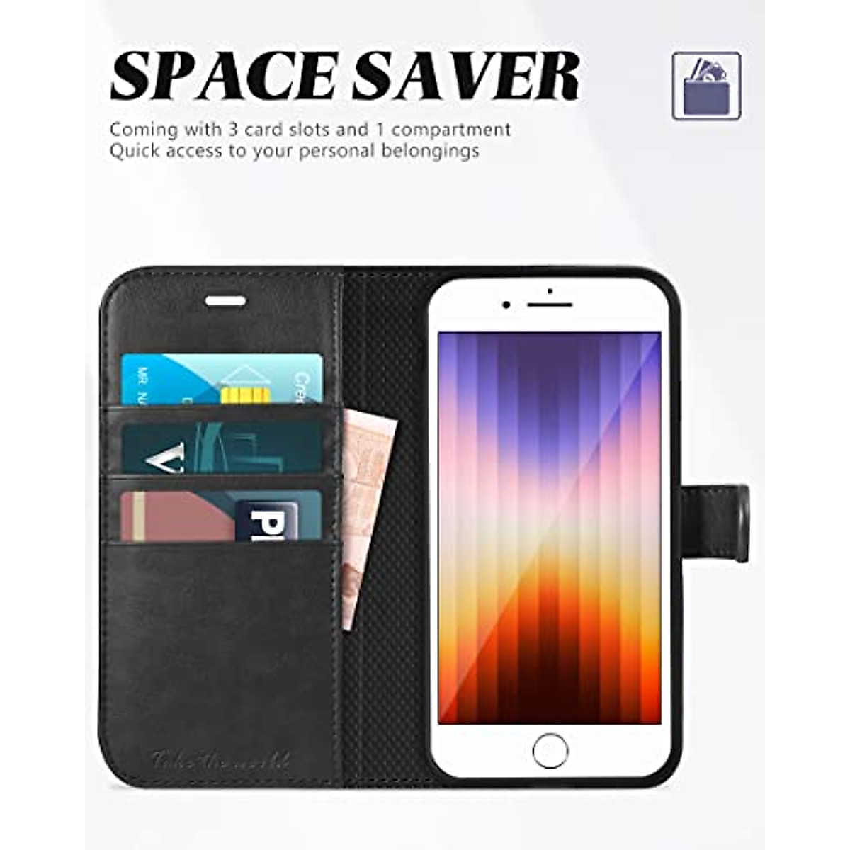 TUCCH Case for iPhone SE 2022 5G, iPhone 7/8/SE 2020 Wallet Case PU Leather Flip Folio Case Wallet with Card Slot, Stand Magnetic TPU Shockproof Inner Case Compatible with iPhone 7/8/SE2/SE3, Black