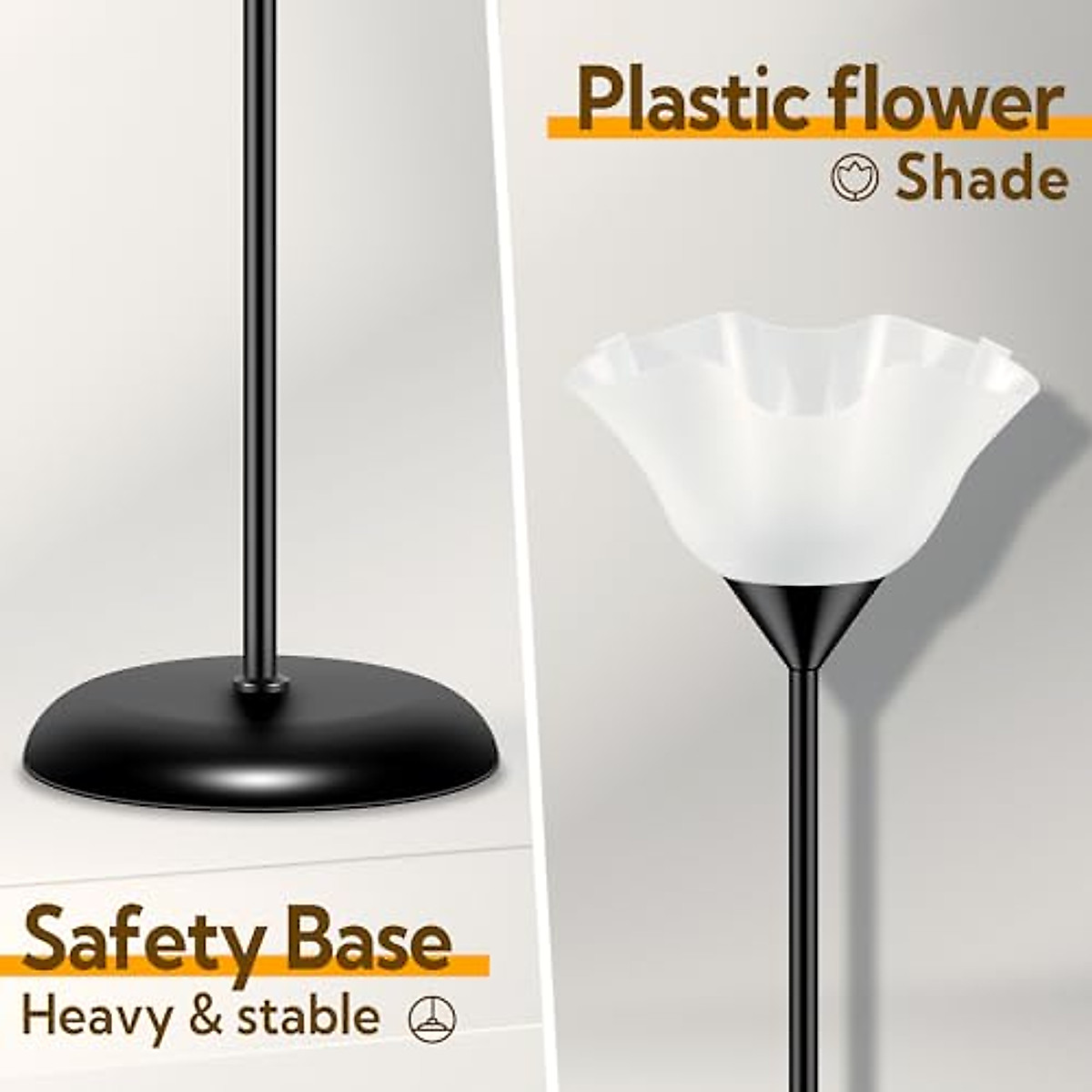 Eneru Floor Lamp Standing Lamps 74'' Tall Torchiere Floor Lamp with White Plastic Shade Black Modern Stand Lamps for Living Room Bedroom Classroom Dorm Office, E26 Bulb Included