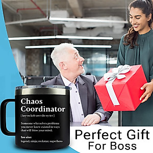 WECACYD Chaos Coordinator Tumbler Mug - Teacher Appreciation Gifts, Administrative Professional Day Gifts - Thank You Gifts for Women, Assistant, Coworker, Boss, Boss Lady, Nurse - 14oz Black Mug