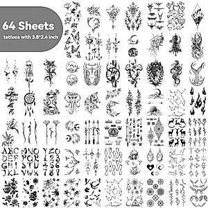 EMOME 400+ Stylish Styles Realistic Temporary Tattoos for Women, Long Lasting Semi Permanent Tattoo, Waterproof Large Flowers Rose Hand Tattoos Stickers and Fake Tattoos for Adults Girls (79 Sheets)