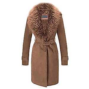 Bellivera Women Faux Suede Leather Jacket Comfy Overcoat FF20 D.Brown L