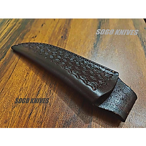 SOGO KNIVES Leather Knife Sheath For Belt, Slanted Sheath, Tooled Leather Sheath, Beautiful 8 TO 9 inches Hunting Knife fixed blade Leather Cover 100% Real Leather (BROWN)