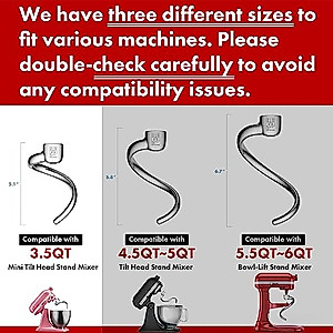 Spiral Dough Hook Replacement for KitchenAid 3.5 Qt. Tilt-Head Stand Mixers/Polished 18/8 Stainless Steel Accessories/No coating/Dishwasher Safe/Compatible for KSM3311/3316/ Artisan Mini Series