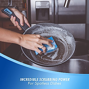 ELITRA HOME Heavy Duty Scrubber Sponge, with Smell Resistant Hydrophilic Foam Technology, Odorless - Blue - (6 Pack)