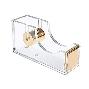 Acrylic Gold Tape Dispenser,Clear Acrylic Desk Dispenser Kit , Modern Design Office Desktop Tape Dispense