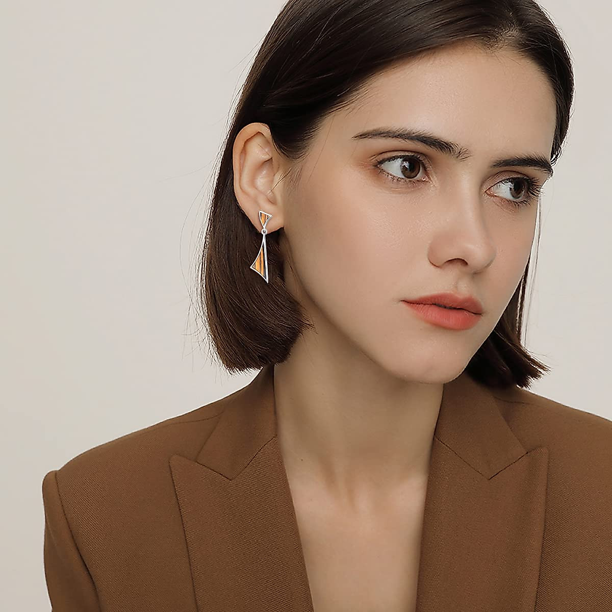 Flpruy Brown Tiger Eye Earrings for Women 925 Sterling Silver Brown Earring Unique Colors of Turquoise Dangle Drop Earrings Western Earring Jewelry Gifts for Women