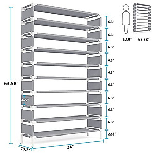 Tribesigns 10 Tiers Shoe Rack, Large Capacity Shoe Organizer, Shoe Shelf for 50 Pair, Large Shoe Rack, Extra Large Shoe Shelf