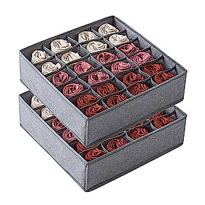 2 Pack 24 Cell Organizer Dividers for Drawer, Closet Storage Foldable Stackable Storage for Underwear, Socks and Belts