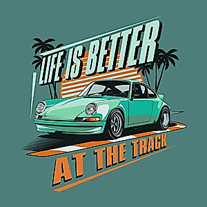 Men’s Vintage Retro Porsche Racing T-Shirt - Life is Better at The Track (Large) Surf Green