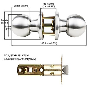 GSCZ Door Knob with Key for Bedroom Door Locks with Keys, Stainless Steel Doorknob with Lock and Key, Ball Door Handle with Key Doorknob with Lock and Key