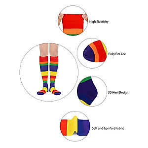 Century Star Women's Knee High Socks Athletic Thin Stripes Tube Socks High Stockings Outdoor Sport Socks 1 Pack Blue Red Stripes One Size
