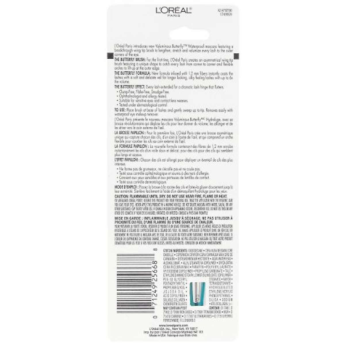 L'Oreal Paris Voluminous Butterfly Mascara, Waterproof, Black, 0.22 Fl. Oz., 1 Count