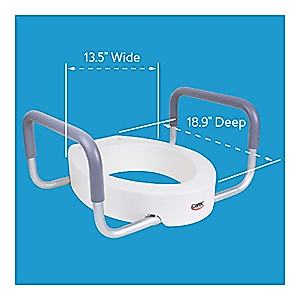 Carex 3.5 Inch Raised Toilet Seat with Arms - For Elongated Toilets, Elevated Toilet Riser with Removable Padded Handles, Easy On and Off, Support 250 lbs, White