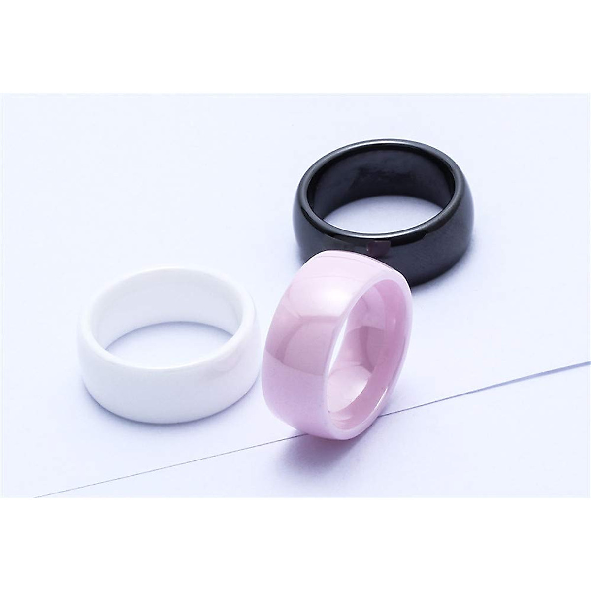 PAURO Women's Ceramic Jewelry High Polished Classic Design Engagement Wedding Band Ring Pink Size 9