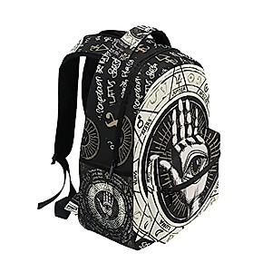 ALAZA Pen Hand with All Seeing Eye Symbol Planets Ancient Hieroglyphs Medieval Runes Spiritual Symbols Junior High School Bookbag Daypack Laptop Outdoor Backpack